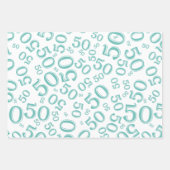 50th Birthday Teal & White Number Pattern 50 Wrapping Paper Sheets | Zazzle