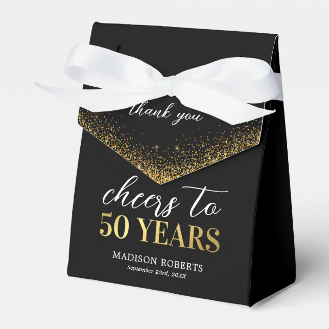 50th Birthday Thank You Black Gold Favor Boxes | Zazzle