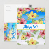 50th Birthday Tropical Flower Aloha 50 Invitation Postcard | Zazzle
