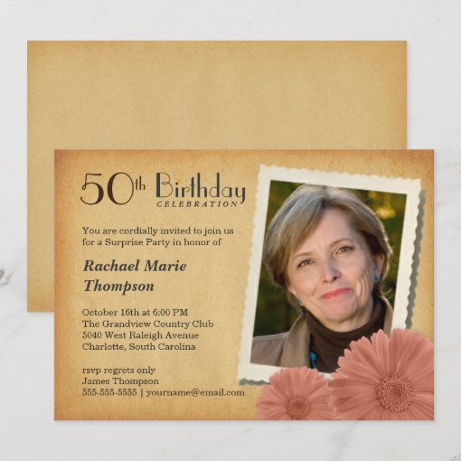 50th Birthday Vintage Daisy Photo Invitations | Zazzle