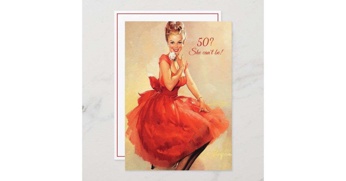 50th Birthday Vintage Sexy Pin Up Red Dress Invitation Zazzle