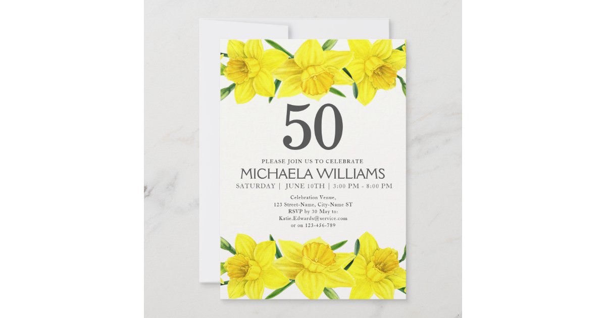 50th Birthday Watercolor Daffodil Party Invitation | Zazzle