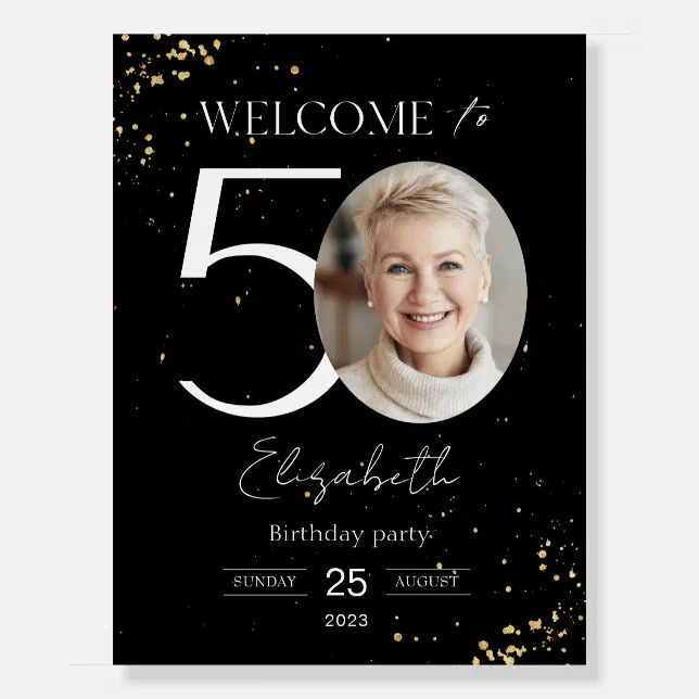 50th Birthday Welcome Sign Black Gold Board Zazzle
