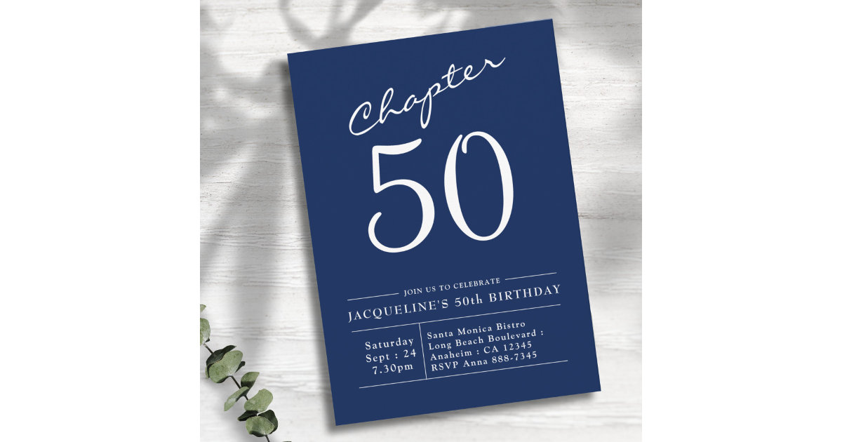 50th Birthday White Blue Chapter 50 Invitation | Zazzle