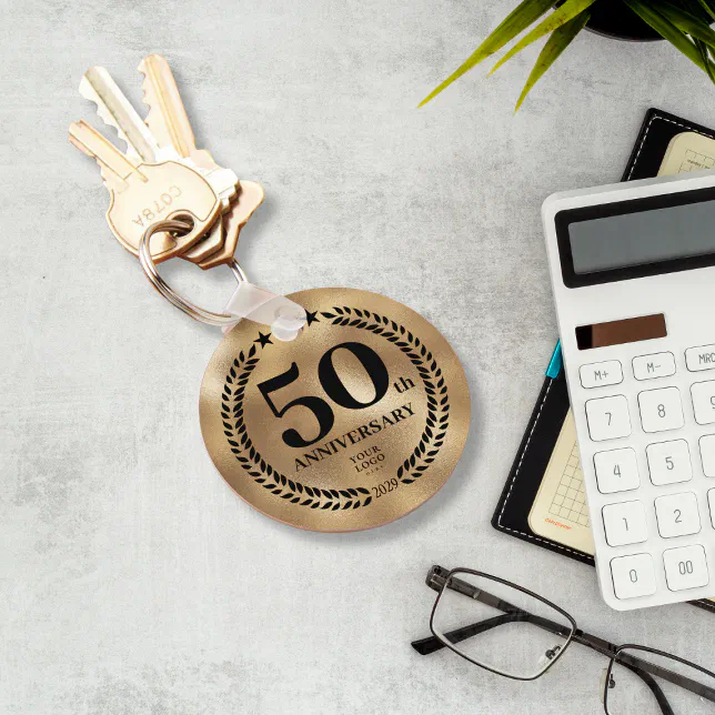 50th Business Anniversary Gold Commemorative Keychain | Zazzle