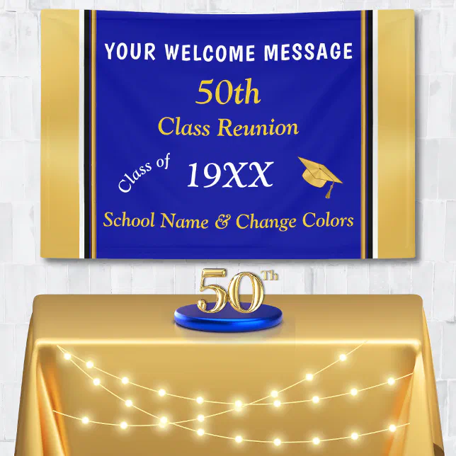 50th Class Reunion Banners Any YEAR, COLORS, TEXT | Zazzle