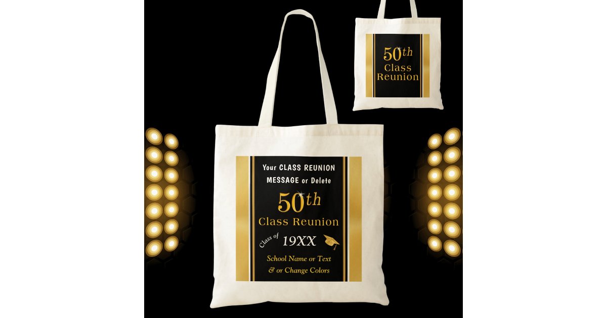 50th Class Reunion Gift Bags, Your COLORS and TEXT Tote Bag | Zazzle