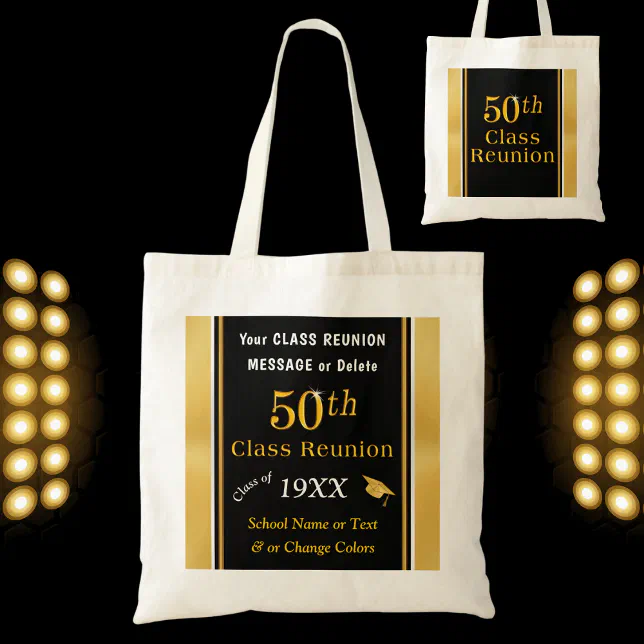 50th Class Reunion Gift Bags, Your COLORS and TEXT Tote Bag | Zazzle