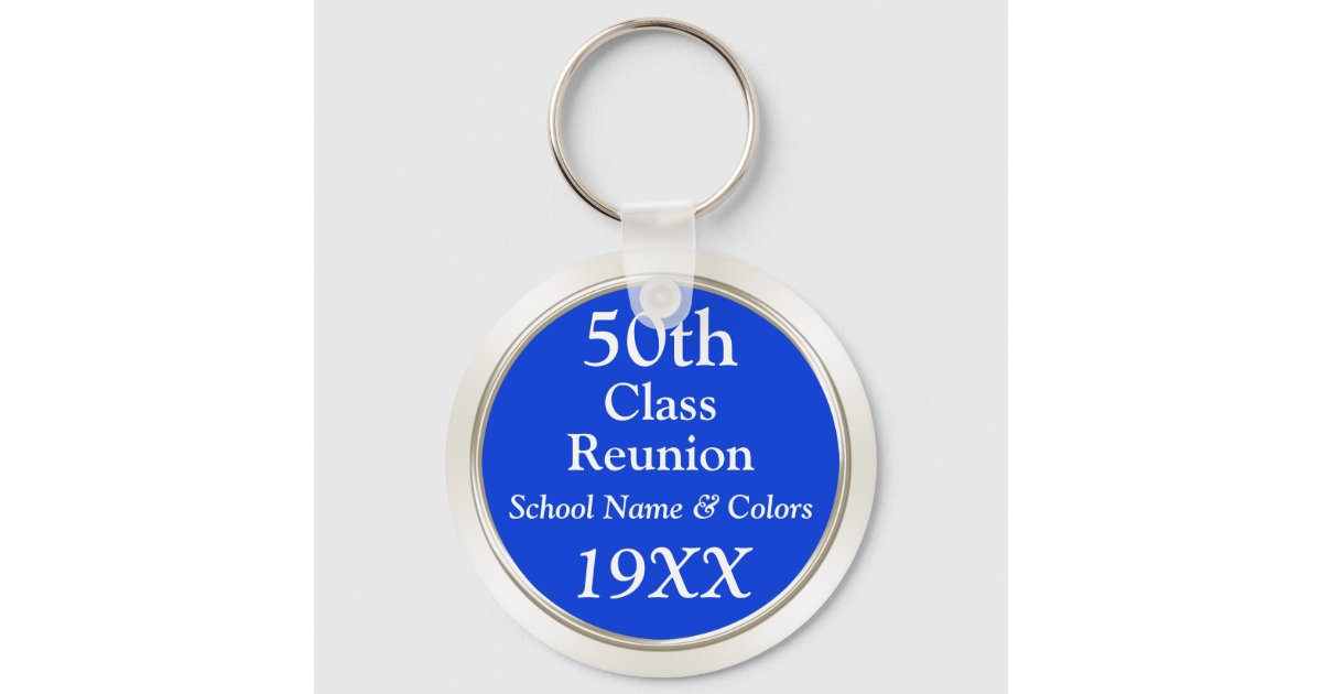 50th Class Reunion Gift Ideas, Your Text, Colors Keychain | Zazzle