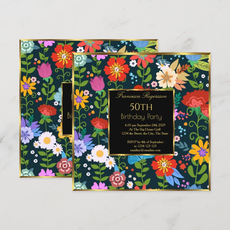 50th Colorful Floral Garden Birthday Party Invitation | Zazzle