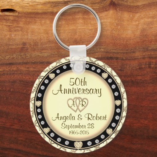 50th Gold Anniversary Keychain | Zazzle