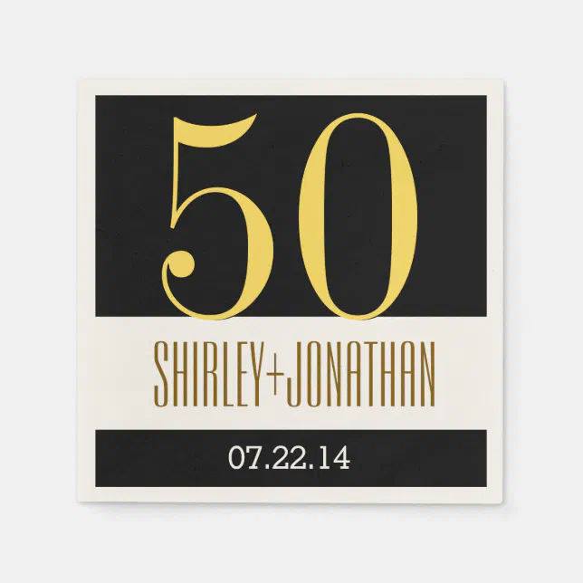 50th Gold Anniversary Modern Gold and Black V02 Paper Napkins | Zazzle