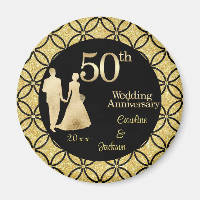 50th Gold Couple Wedding Anniversary Glitter Magnet | Zazzle