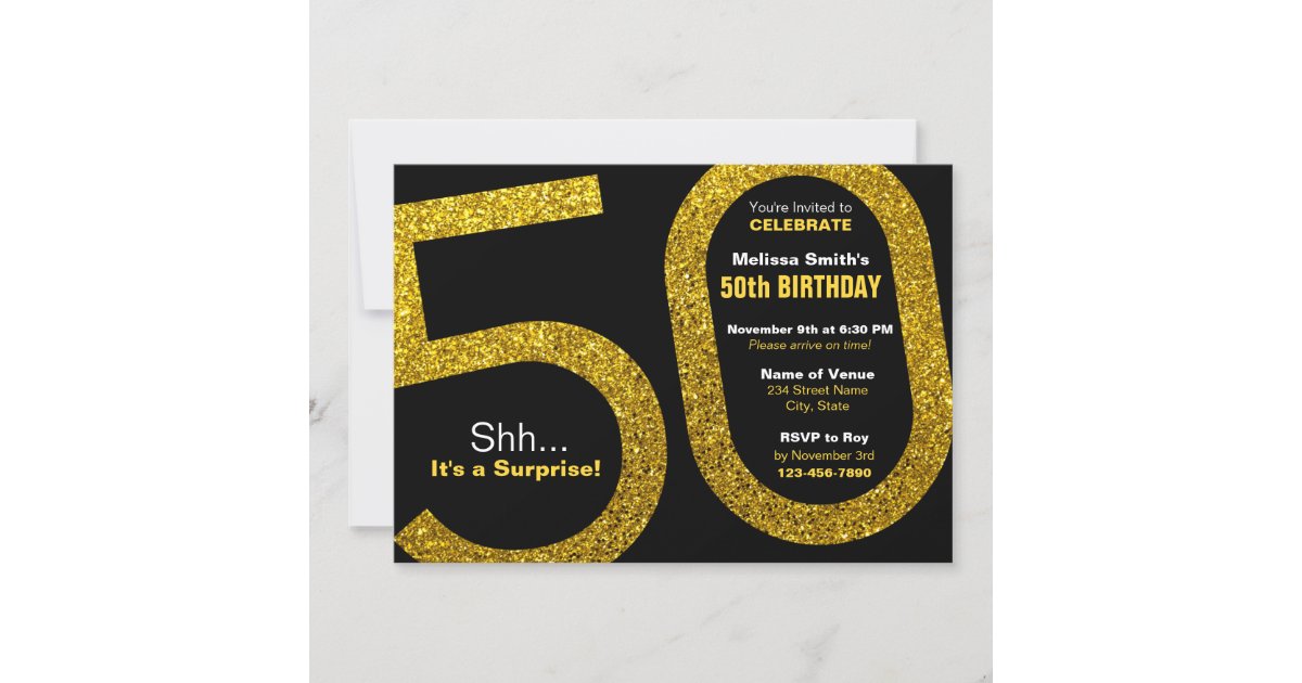 50th Gold Glitter Birthday Invitation | Zazzle