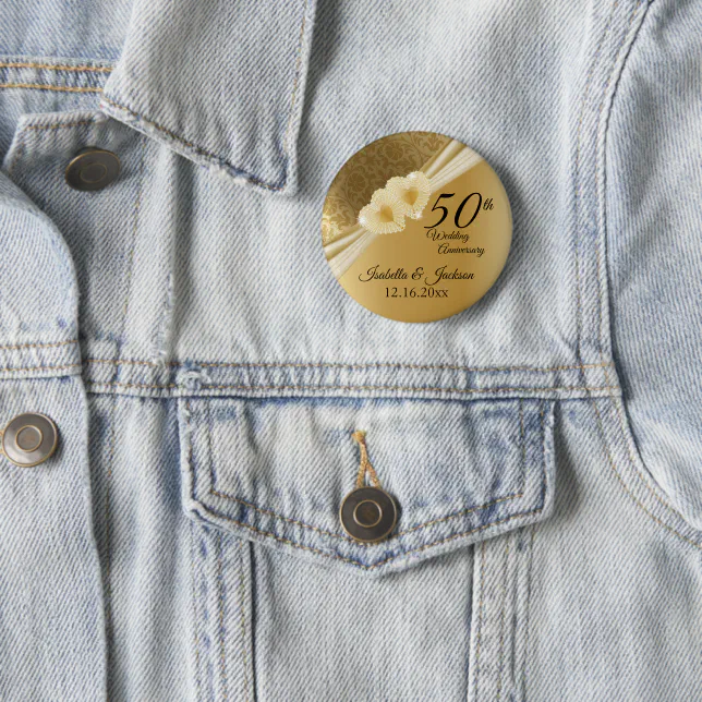 50th Gold Wedding Anniversary Button | Zazzle
