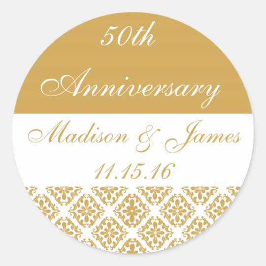 50th Gold Wedding Anniversary Classic Round Sticker | Zazzle.com