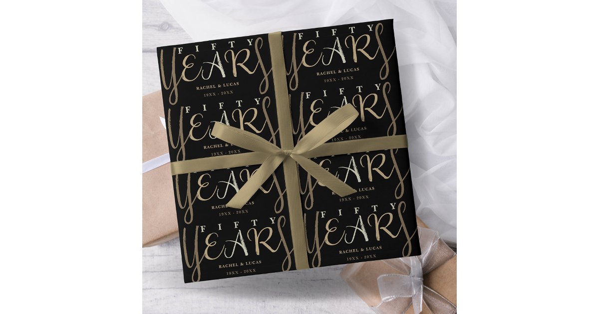 50th Gold Wedding Anniversary Gift Wrapping Paper | Zazzle