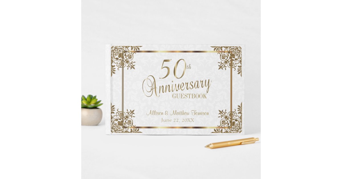 50th Golden Anniversary Design Guest Book | Zazzle
