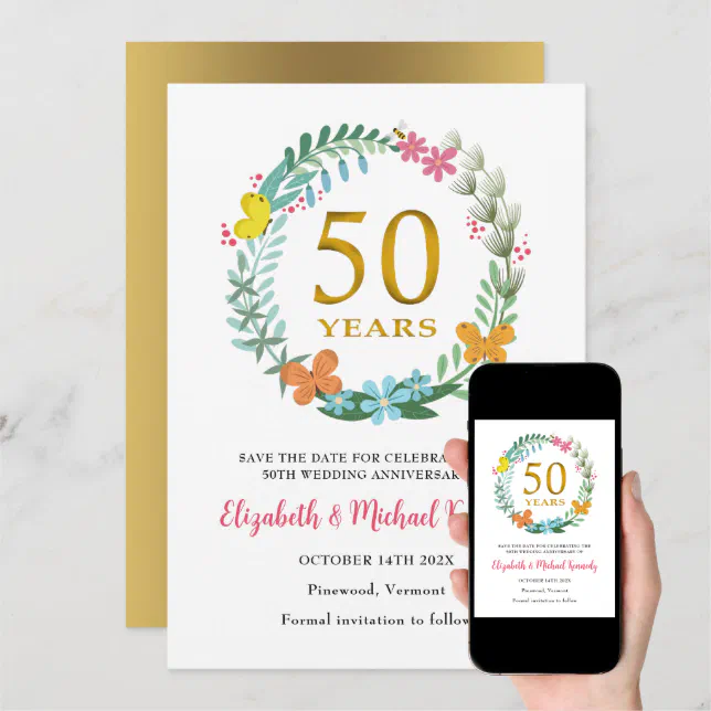 50th Golden Anniversary Save the Date Card | Zazzle