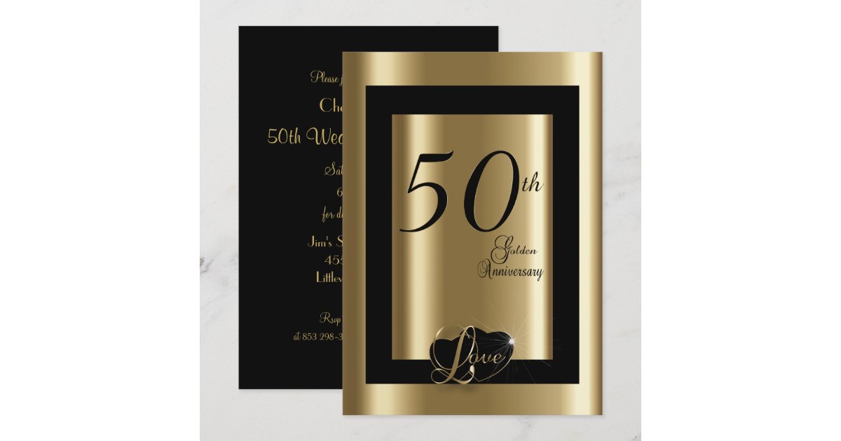 50th Golden Wedding Anniversary | DIY Text Invitation | Zazzle