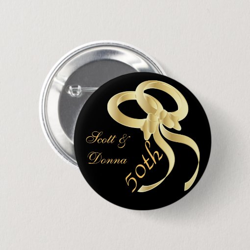 50th Golden Wedding Anniversary | DIY Text Pinback Button | Zazzle