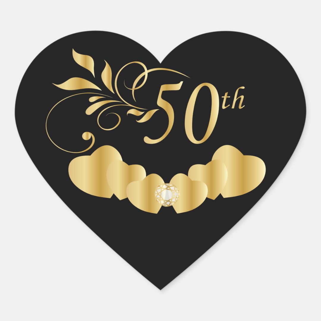 50th Golden Wedding Anniversary Heart Sticker | Zazzle
