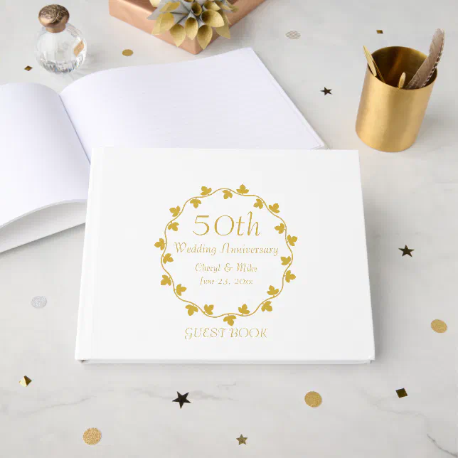 50th Golden Wedding Anniversary Ivy Wreath Guest Book | Zazzle