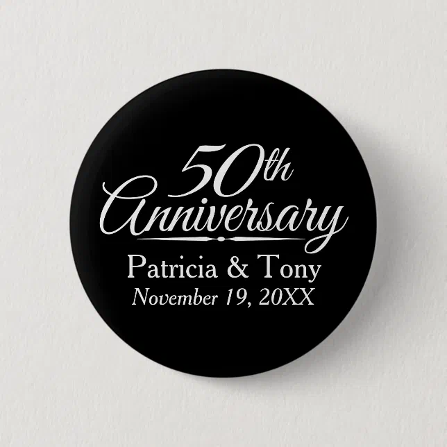 50th Golden Wedding Anniversary Personalized Button | Zazzle