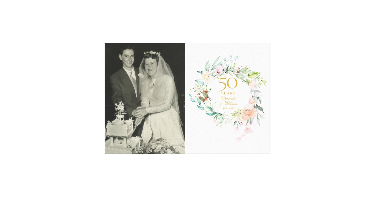 50th Golden Wedding Anniversary Photo Floral Roses Canvas Print | Zazzle