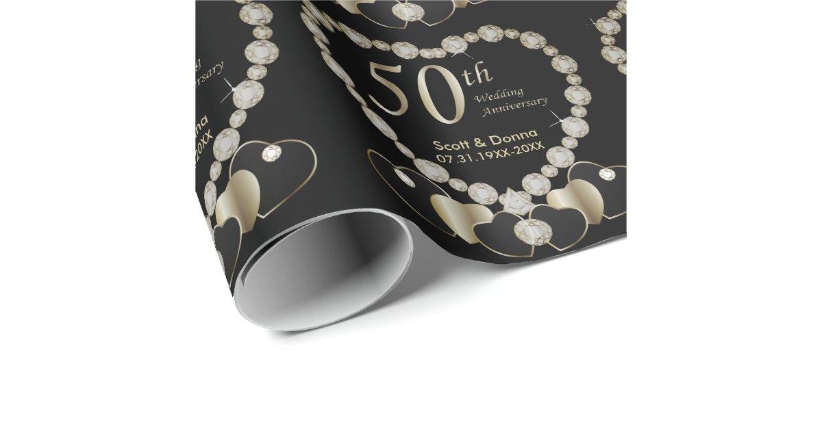 50th Golden Wedding Anniversary Wrapping Paper | Zazzle