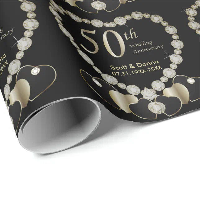 50th Golden Wedding Anniversary Wrapping Paper | Zazzle