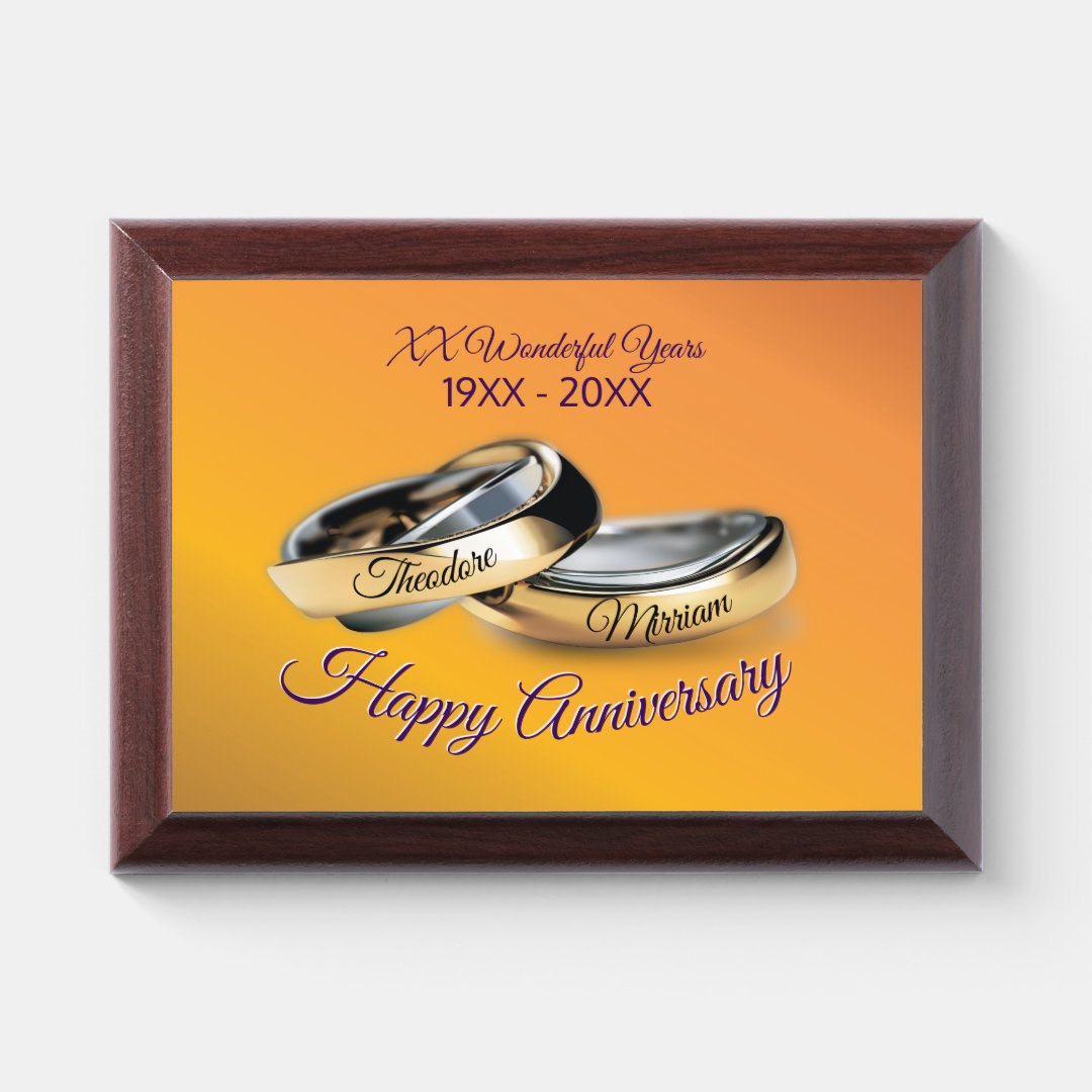 50th Golden Wedding Rings Anniversary Typography Award Plaque | Zazzle