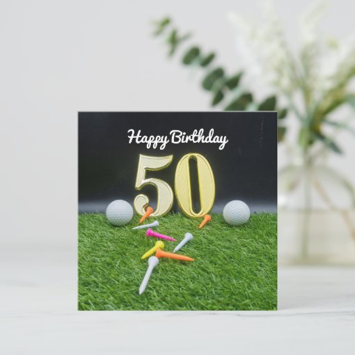 50th Golf birthday to golfer with balls and tee | Zazzle