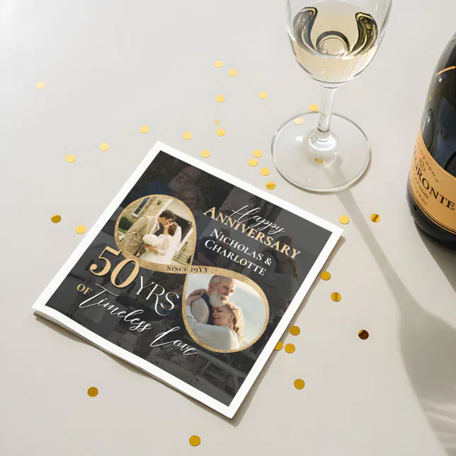 50th Happy Anniversary Then & Now Gold Infinity Napkins | Zazzle