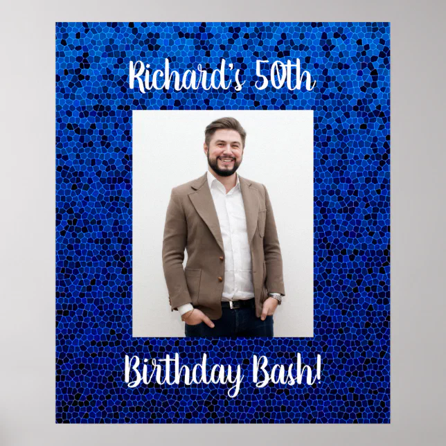 50th Photo birthday custom party celebration blue Poster | Zazzle