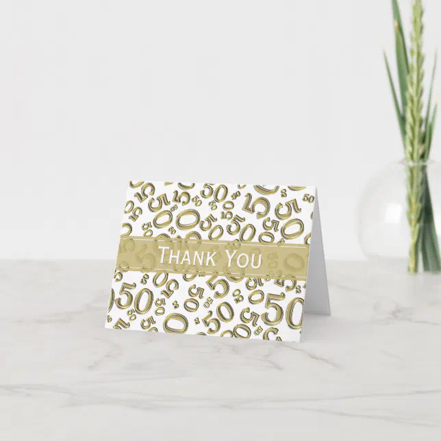50th "Thank you!" Gold/White Random Number Pattern Thank You Card | Zazzle