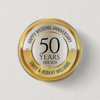 50th wedding anniversary black and gold button | Zazzle