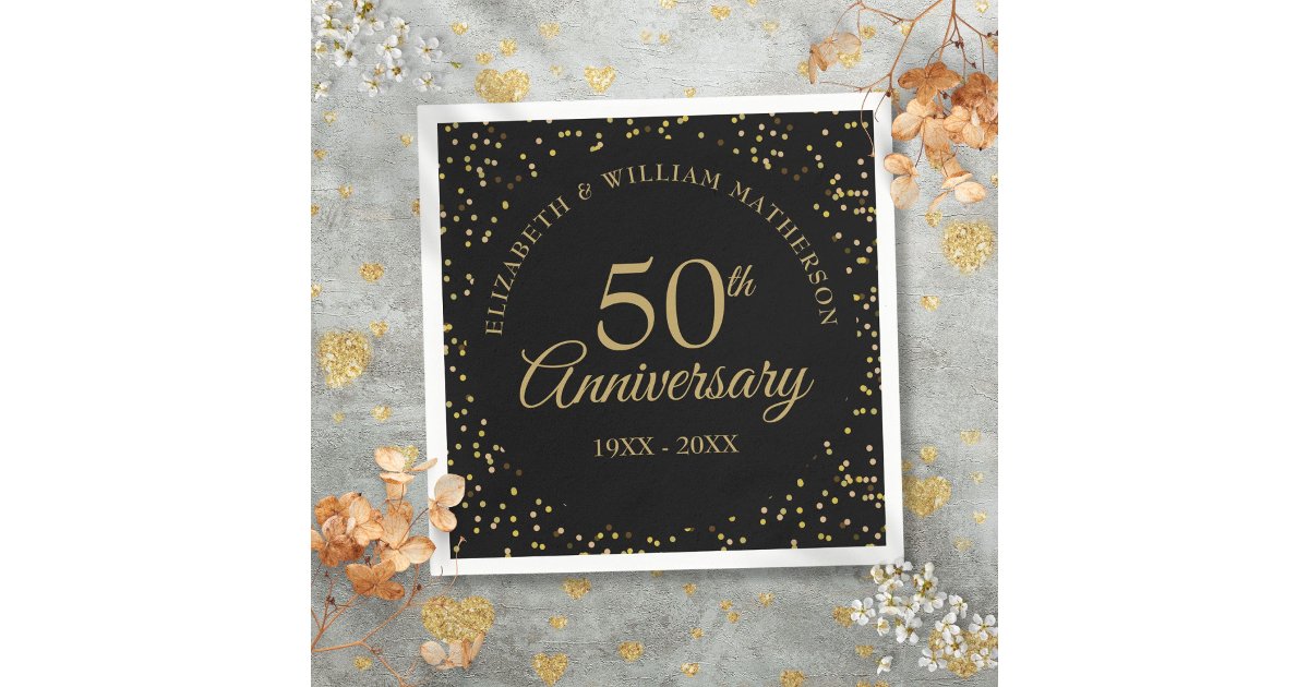 50th Wedding Anniversary Black Gold Dust Napkins | Zazzle