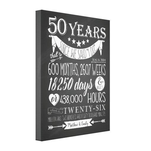 50th wedding anniversary, chalkboard, 50 years canvas print | Zazzle