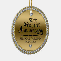 50th Wedding Anniversary Diamonds And Gold Ceramic Ornament | Zazzle