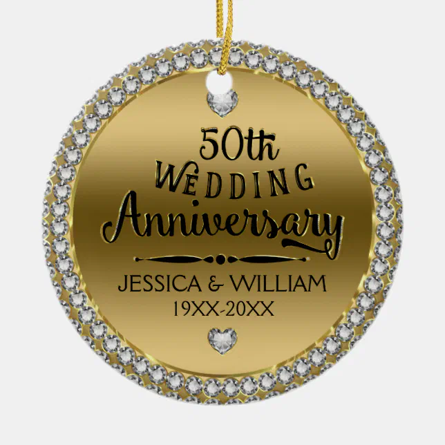 50th Wedding Anniversary Diamonds And Gold Ceramic Ornament | Zazzle