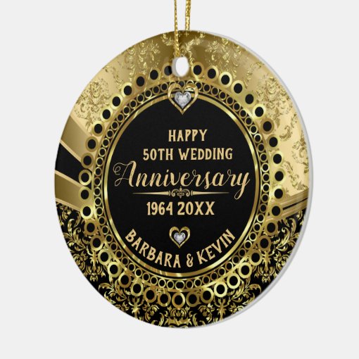 50th Wedding Anniversary Diamonds & Gold Damasks Ceramic Ornament | Zazzle