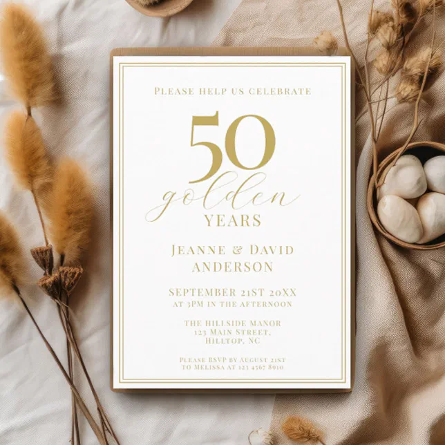 50th Wedding Anniversary Elegant 50 Golden Years Invitation | Zazzle