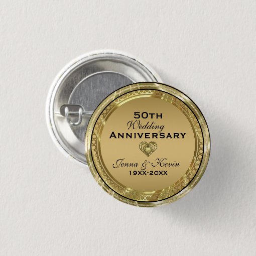 50th Wedding Anniversary Gold& Black Pinback Button | Zazzle