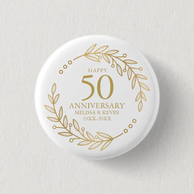 50th Wedding Anniversary Gold Botanicl Frame Button | Zazzle