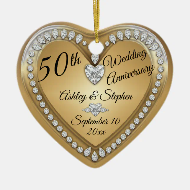 50th Wedding Anniversary Gold Diamonds Keepsake Ceramic Ornament | Zazzle