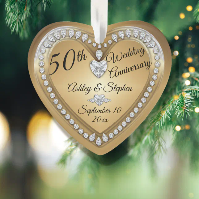 50th Wedding Anniversary Gold Diamonds Keepsake Ornament | Zazzle