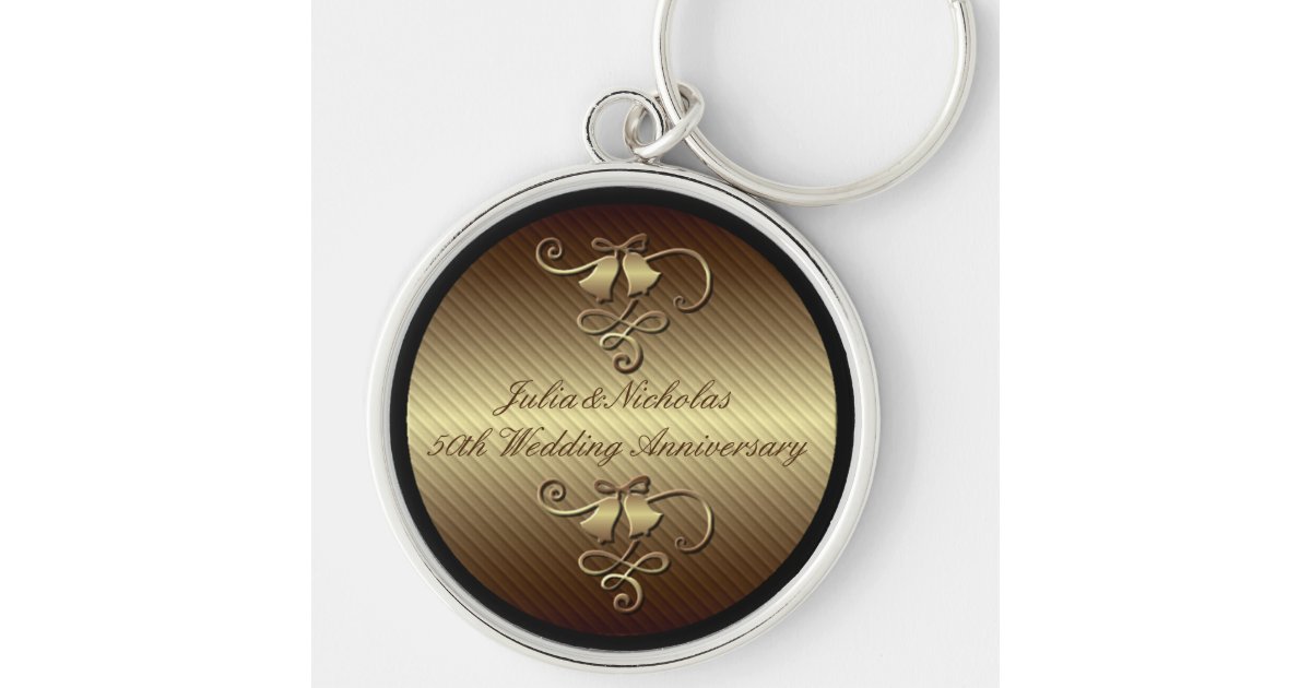 50th Wedding Anniversary Gold Key Chain | Zazzle