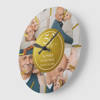 50th Wedding Anniversary Gold Photo Large Clock | Zazzle