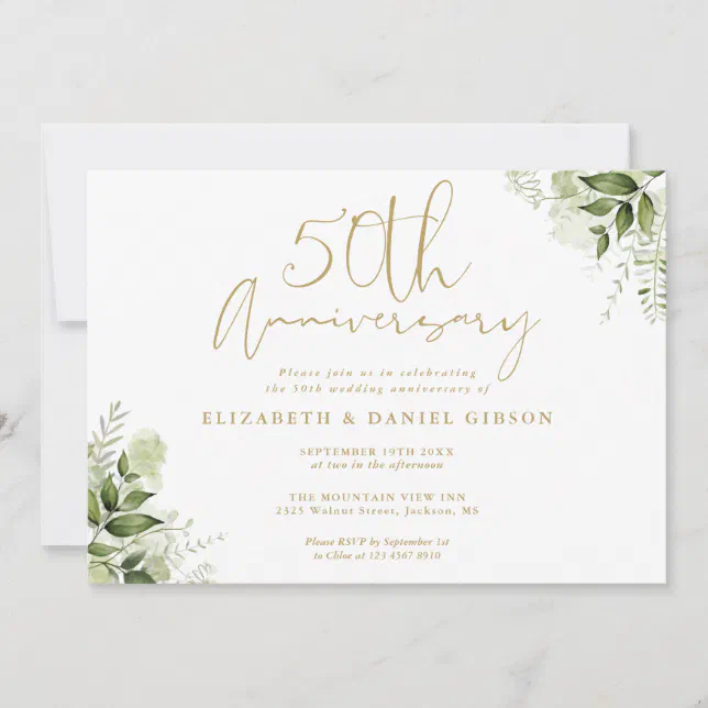 50th Wedding Anniversary Gold Script Floral Photo Invitation | Zazzle